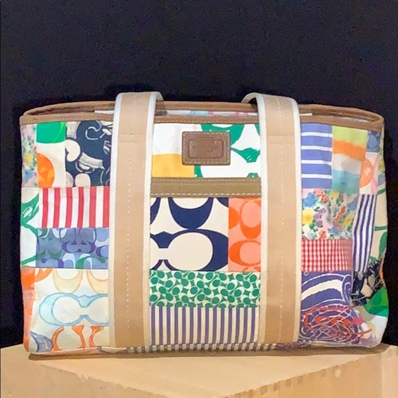 Coach | Bags | Coach Funfunky Logo Print Patchwork Bucket Bag | Poshmark